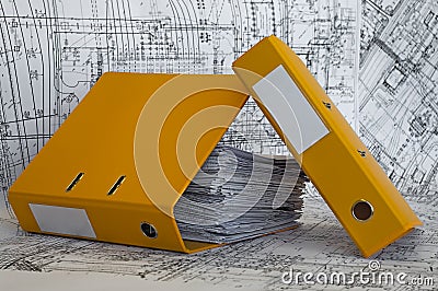 Heap Of Project Drawings In Yellow Folder. Royalty-Free Stock Photo ...