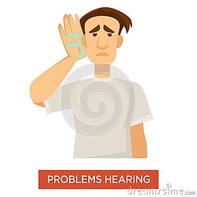 Hearing Problem Deaf Man Ear Dysfunction Treatment Cartoon Vector ...