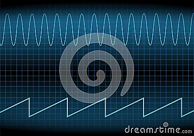 Sine Wave And Sawtooth Signal On The Oscilloscope. The Voltage Waveform ...