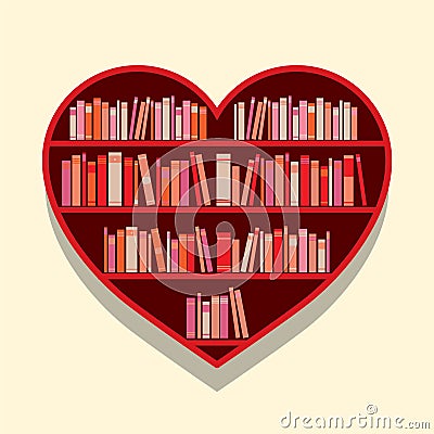 Heart Shape Bookshelf On Wall Stock Vector - Image: 52266250