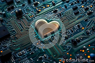 Heart-shaped Microchip On Green Circuit Board Stock Image ...