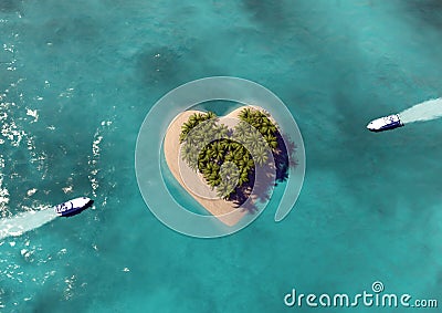 Paradise Island in the Form of Heart Stock Illustration - Illustration ...