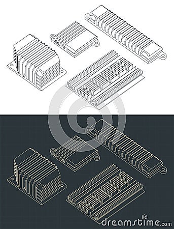 Heatsinks Set Blueprints Cartoon Vector | CartoonDealer.com #251322051