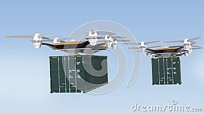 Heavy Drones Delivering Cargo Containers in Sky Stock Footage - Video ...