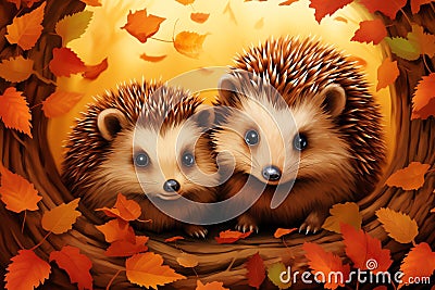 Hedgehogs Vector Fall Background Royalty-Free Stock Photo ...