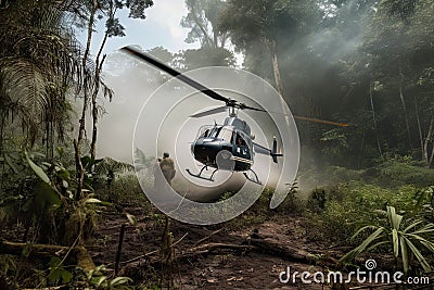 Helicopter Lands In Dense Jungle With Smoke Billowing From Its Engine ...