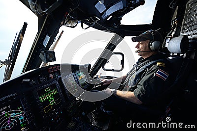 Helicopter Pilot In Flight For Oil Rig Operation Royalty-Free Stock ...