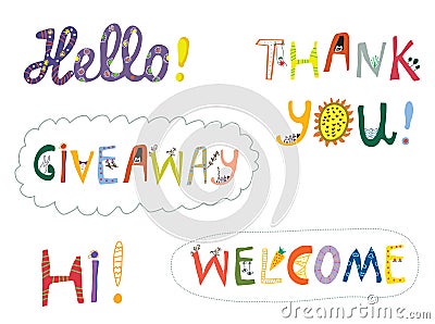 Hello, Welcome And Other Greeting Words Design Set Stock Vector - Image ...