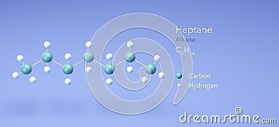 Heptane, Molecular Structures, Alkane, 3d Model, Structural Chemical Formula And Atoms With ...