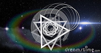 Hexagon and Triangles Shapes Moving Against Space in Background Stock ...