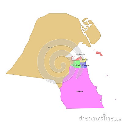 High Quality Labeled Map Of With Kuwait Borders Of The Regions Stock ...