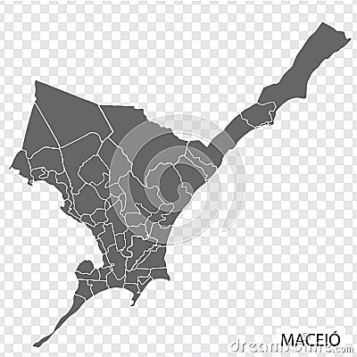 High Quality Map Of Maceio Is A City Brazil, With Borders Of The ...