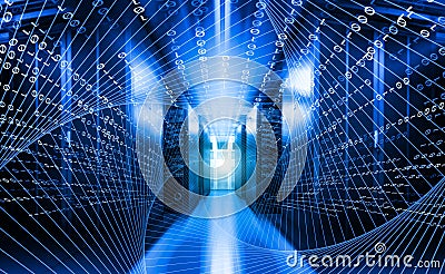 High Speed With Binary Code Numbers On Motion Blurred Path Or Track In Server Data Center, Speed ...