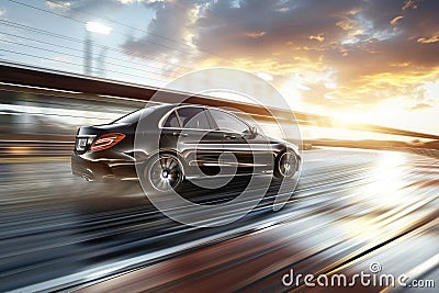 High Speed Race Car Seen In Dynamic Side View On A Race Track During ...