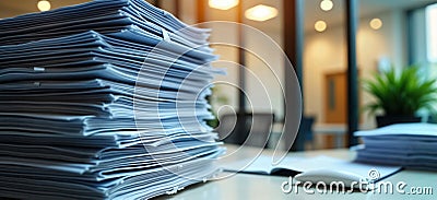 High Stack Of Documents On Office Desk. Unorganized Paperwork Pile ...