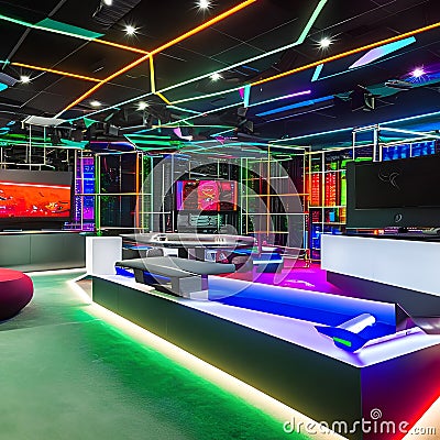 A High-tech Gaming Lounge With Immersive Virtual Reality Setups, Motion ...