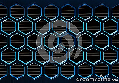 High Tech Hexagonal Cellular Surface With Blue Neon Color Borders ...