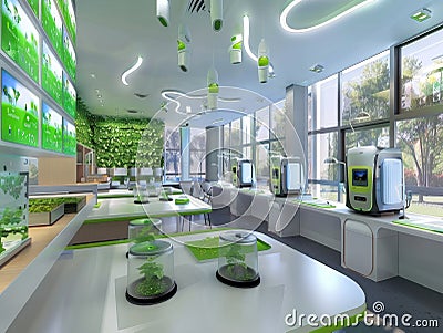 High-Tech Laboratory With Advanced Green Technology And Plants Stock ...