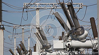 High Voltage Circuit Breaker in a Power Substation Stock Footage ...