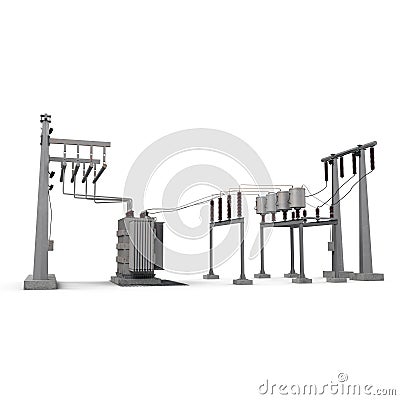 High Voltage Electric Power Substation On White. 3D Illustration ...