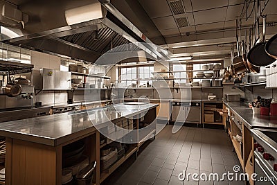 High-volume Kitchen With Various Cooking Methods And Tools, Including ...