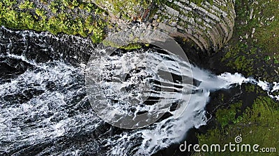 High Waterfall with Fast Water Streams Flows among Cliffs Stock Video ...