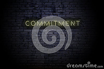 Highlighted Brick Wall With Neon Inscription Commitment Royalty-Free ...