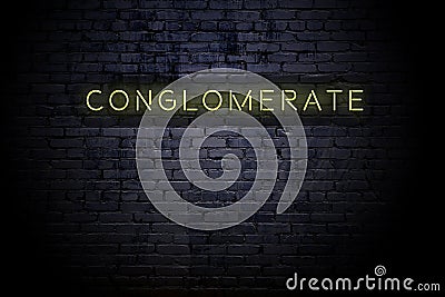 Highlighted Brick Wall With Neon Inscription Conglomerate Stock Photo ...