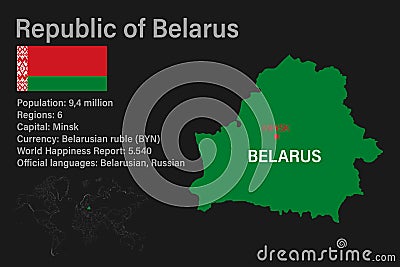 Highly Detailed Belarus Map With Flag Capital And Small Map Of The ...