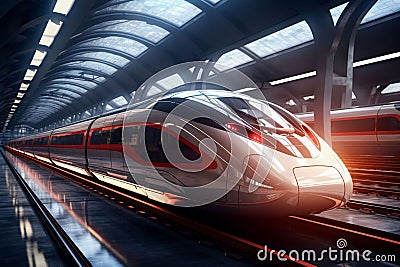 Highspeed Train Entering A Futuristic Station Stock Photo ...