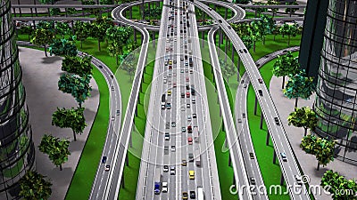 Highway Intersection/ Road Interchange Middle in the City with Heavy ...