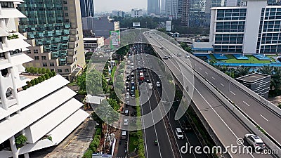 Highway Multi-level Interchange Road with Moving Cars. Cars are Moving ...