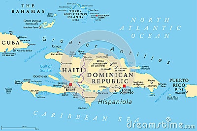 Hispaniola And Surroundings, Caribbean Islands, Political Map Vector ...
