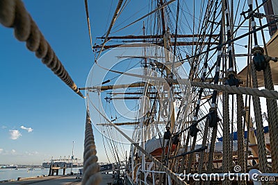 Historic Square Rig Sailing Ship Rigging With Leading Lines And Rope ...
