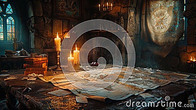 Historical Cartography, The Image Depicts A Classic Scene Of A ...