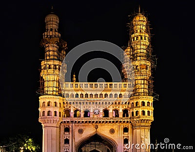 Historical Charminar Front View At Night And Ancient Magnificent ...