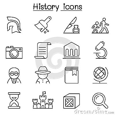 History & Archeology Icon Set In Thin Line Style Vector Illustration ...