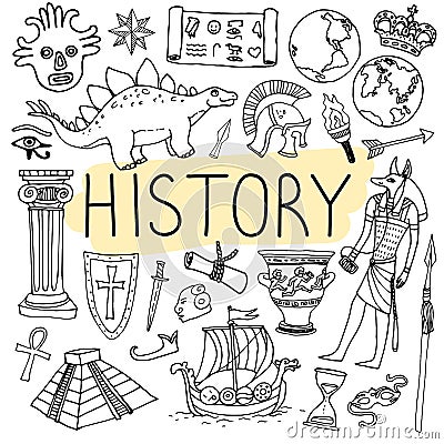 History Hand Drawn Doodles. Vector Back To School Illustration ...