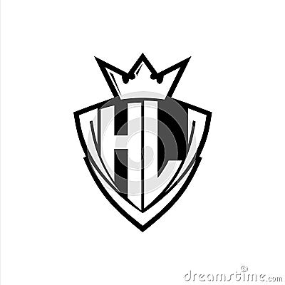 HL Letter Logo With Sharp Triangle Shield Shape With Crown Inside White ...