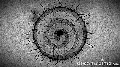 Concrete Surface Wall Crack with Hole. Smoke, Fog, Dust. Broken Hole ...