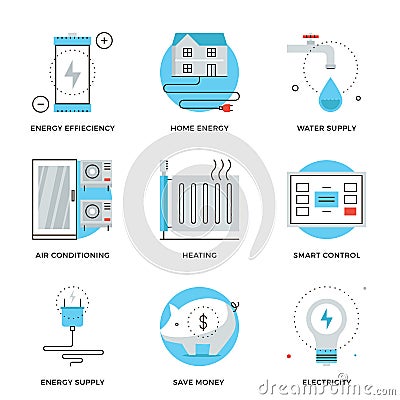 Home Energy Efficiency Line Icons Set Stock Vector - Image: 50249081