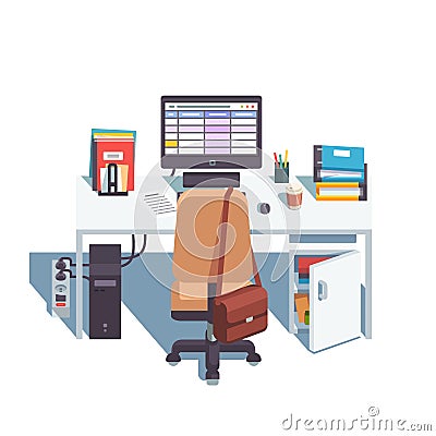 Home Or Office Desk With Casters Chair, Computer Vector Illustration ...