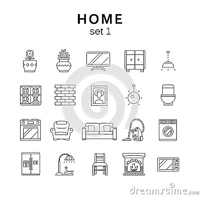 Home Related Icons Set1, Vector Illustration, Line Icons ...