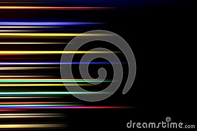 Horizontal Multicolor Light Rays On A Black Background. Long Exposure ...