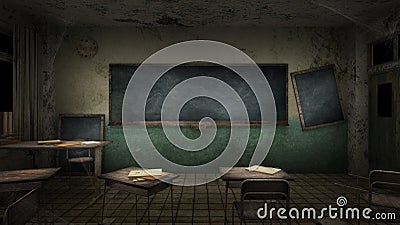 Horror And Creepy Classroom In The School. 3D Rendering Royalty-Free ...