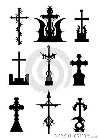 Horror Silhouettes Of Cemetery Crosses Set Stock Image - Image: 34103561