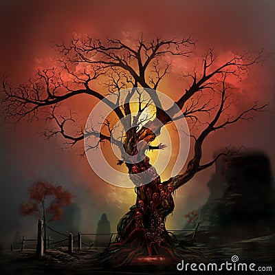 Old Scary Tree with Angry Face in Woods Stock Image - Image of evening ...