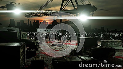 Horror Zombie Crowd Walking. Apocalypse View, Concept. Realistic 4K ...