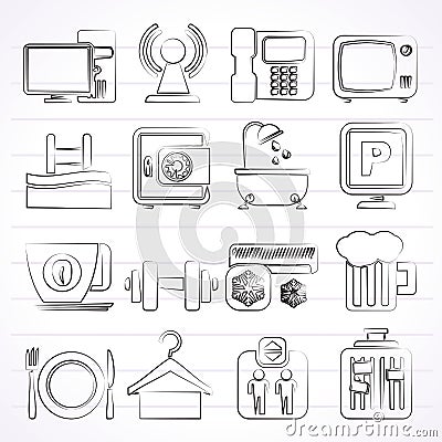 Hotel Amenities Services Icons Cartoon Vector | CartoonDealer.com #40384815