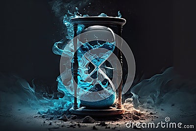 The Hourglass In The Air Is Shrouded In Blue. Generative AI Royalty ...